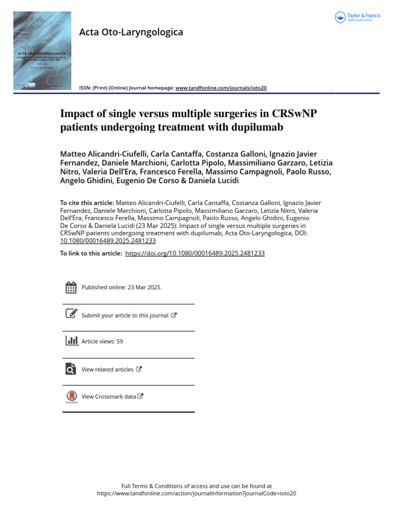 CRSwNP Surgery Outcomes with Dupilumab | PDF | Clinical Medicine ...