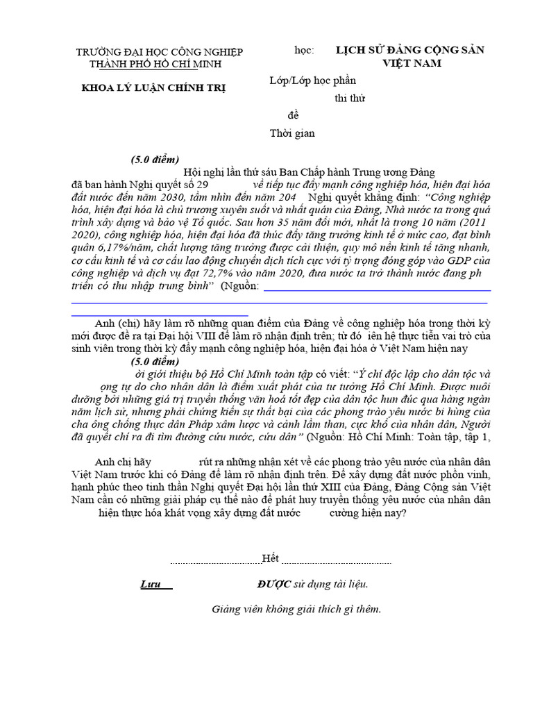 Đề thi thử LSD HK2 2024 | PDF