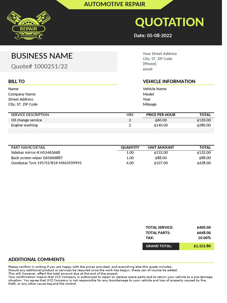 Automotive Repair Quote | PDF