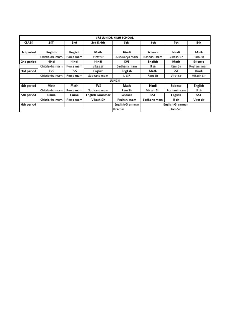 Srs Time Table Neew | PDF
