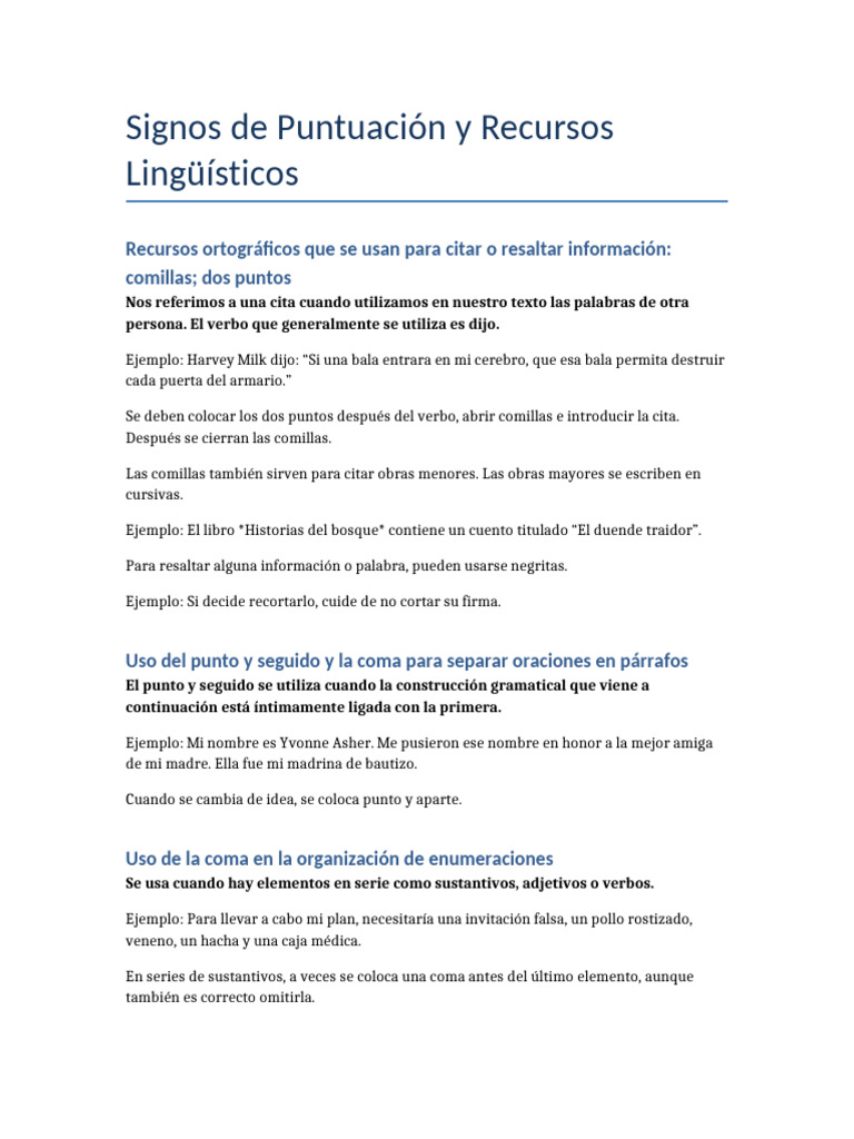 Signos de Puntuación y Recursos Lingüísticos | PDF | Puntuación | Comillas