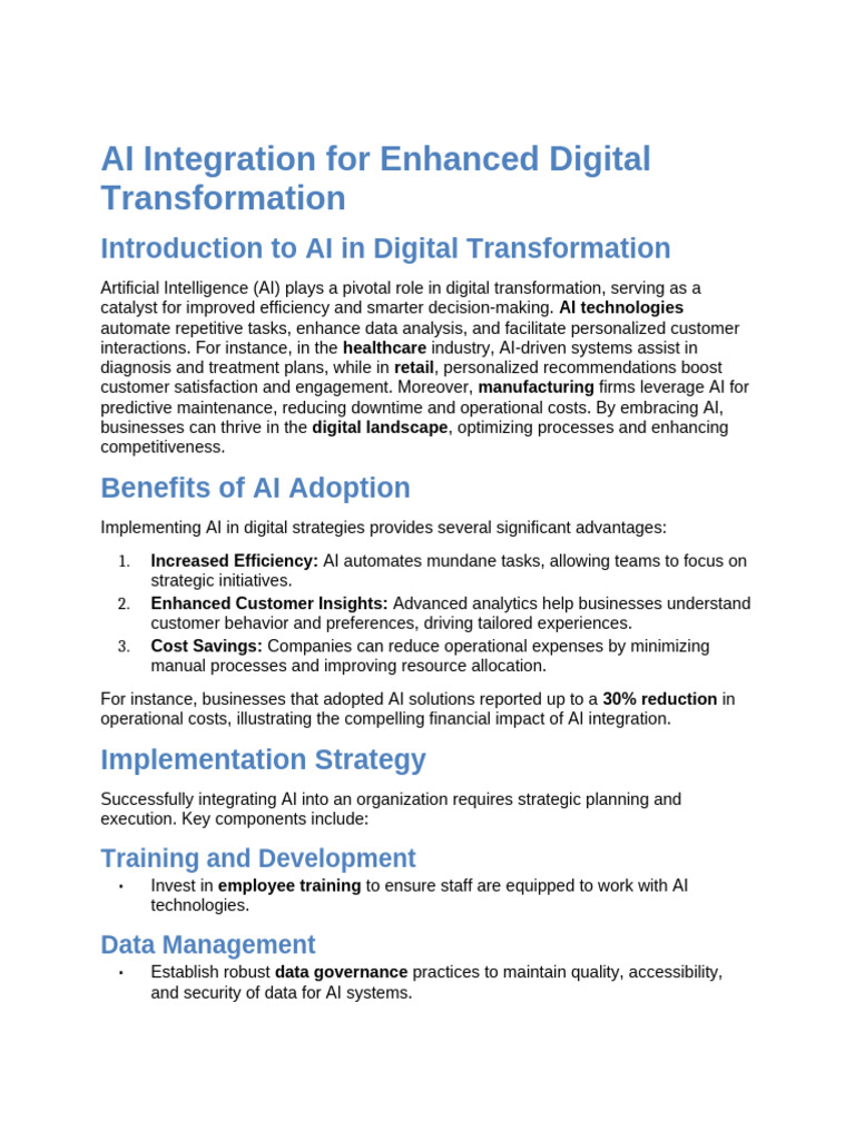 AI Integration For Enhanced Digital Transformation | PDF