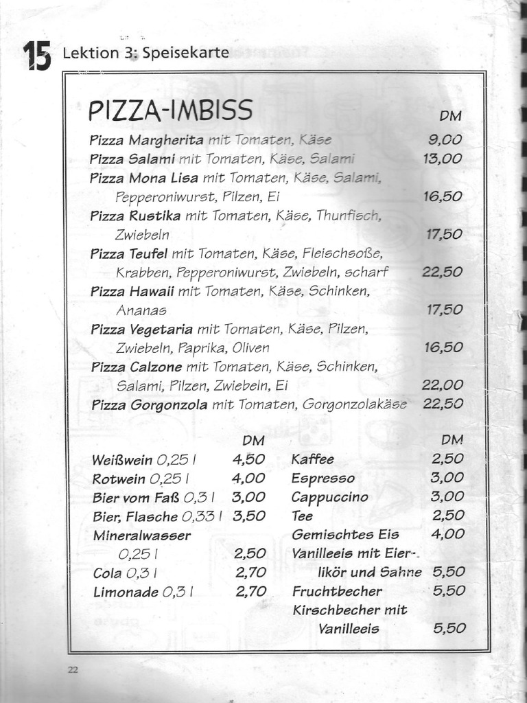 Speisekarte Pizzeria | PDF