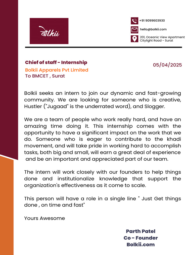 Chief of Staff Internship | PDF