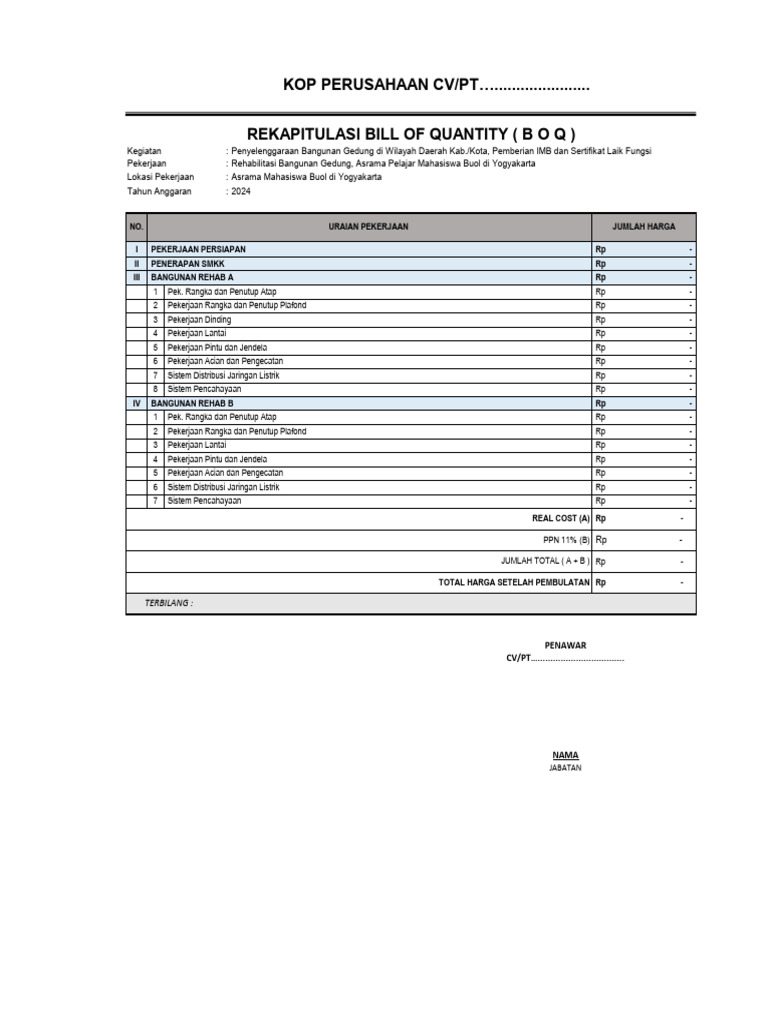 Boq Asrama Buol Yogyakarta | PDF
