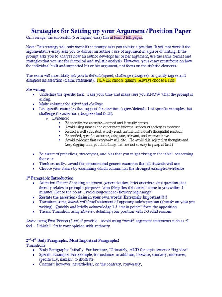 Strategies For Setting Up Your Argument | PDF | Essays | Argument