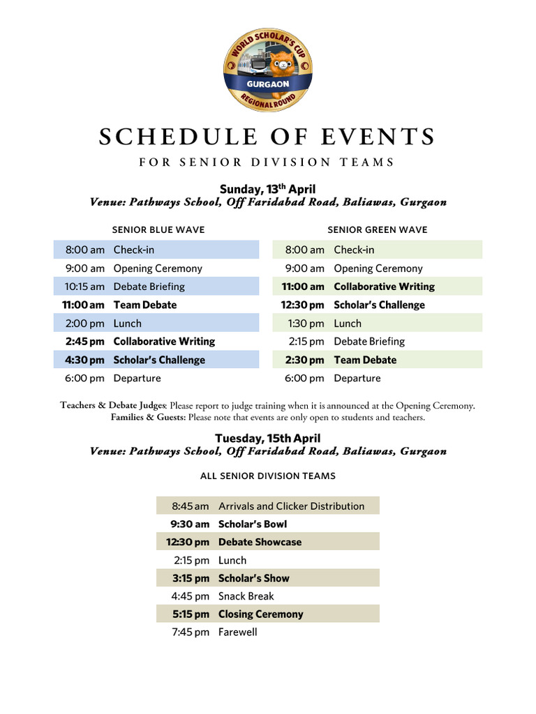 WSC Gurgaon Senior Division Schedule | PDF