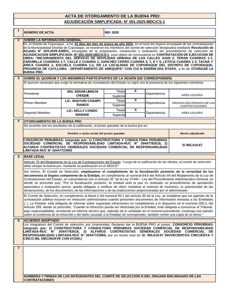 ACTA DE OTORGAMIENTO DE LA BUENA PRO | PDF | Gobierno