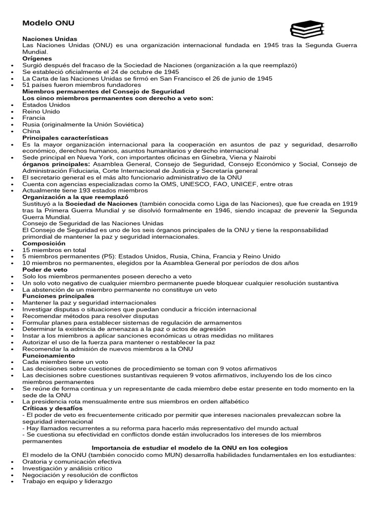 Modelo ONU: Historia y Funciones Clave | PDF | Naciones Unidas ...