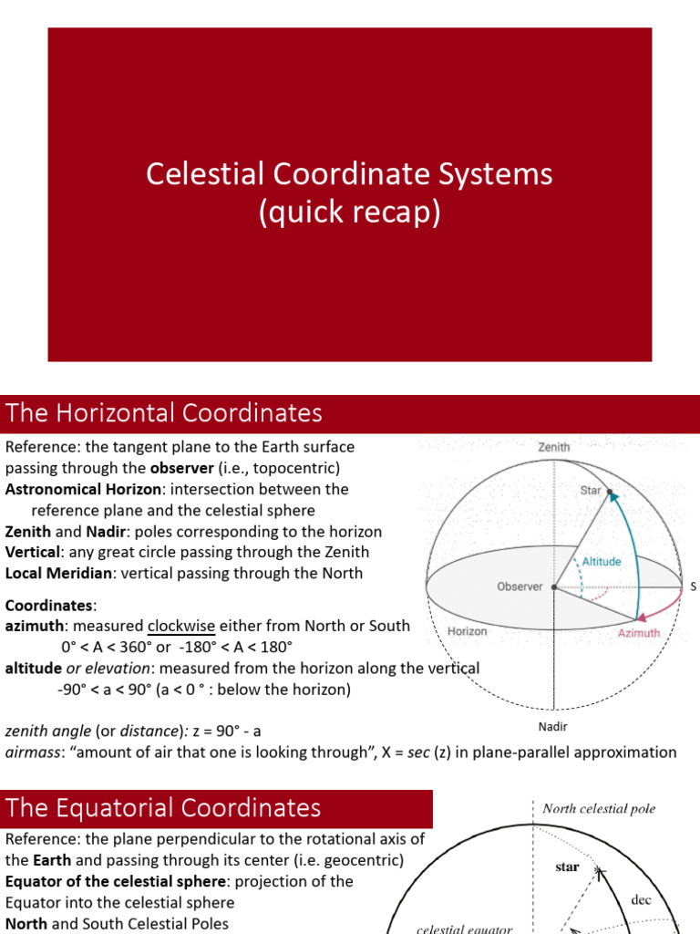 Celestial Coordinate Systems Explained | PDF | Space | Elementary Geometry