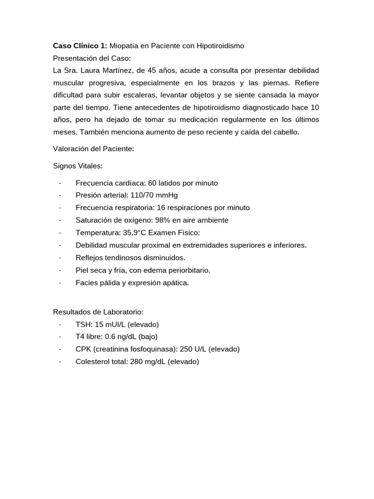 Caso Clínico 3.1 - Miopatía e Hipotiroidismo | PDF | Hipotiroidismo | Hormona estimulante de la ...