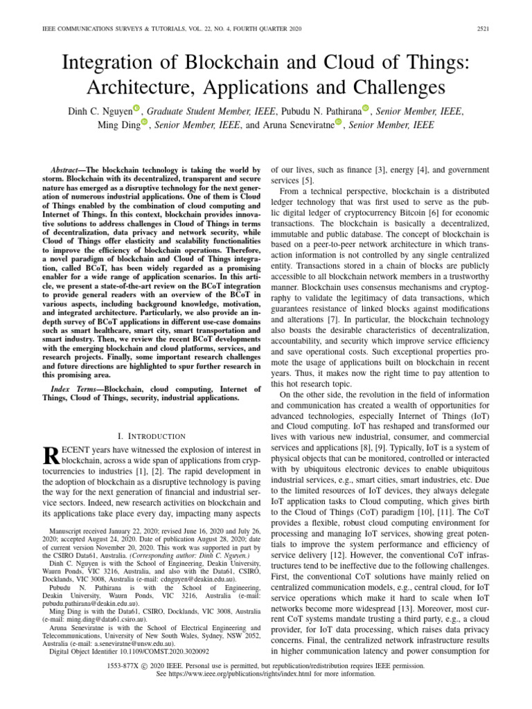 Integration of Blockchain and Cloud of Things | PDF | Cloud Computing | Internet Of Things