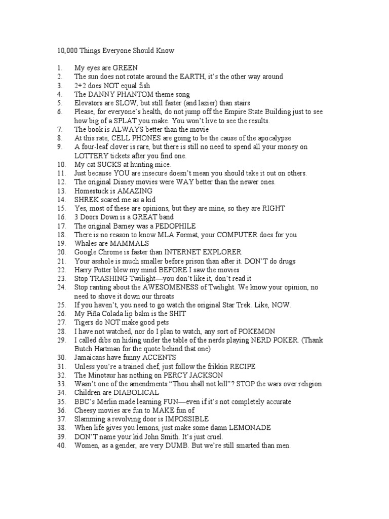 10,000 Things Everyone Should Know | PDF