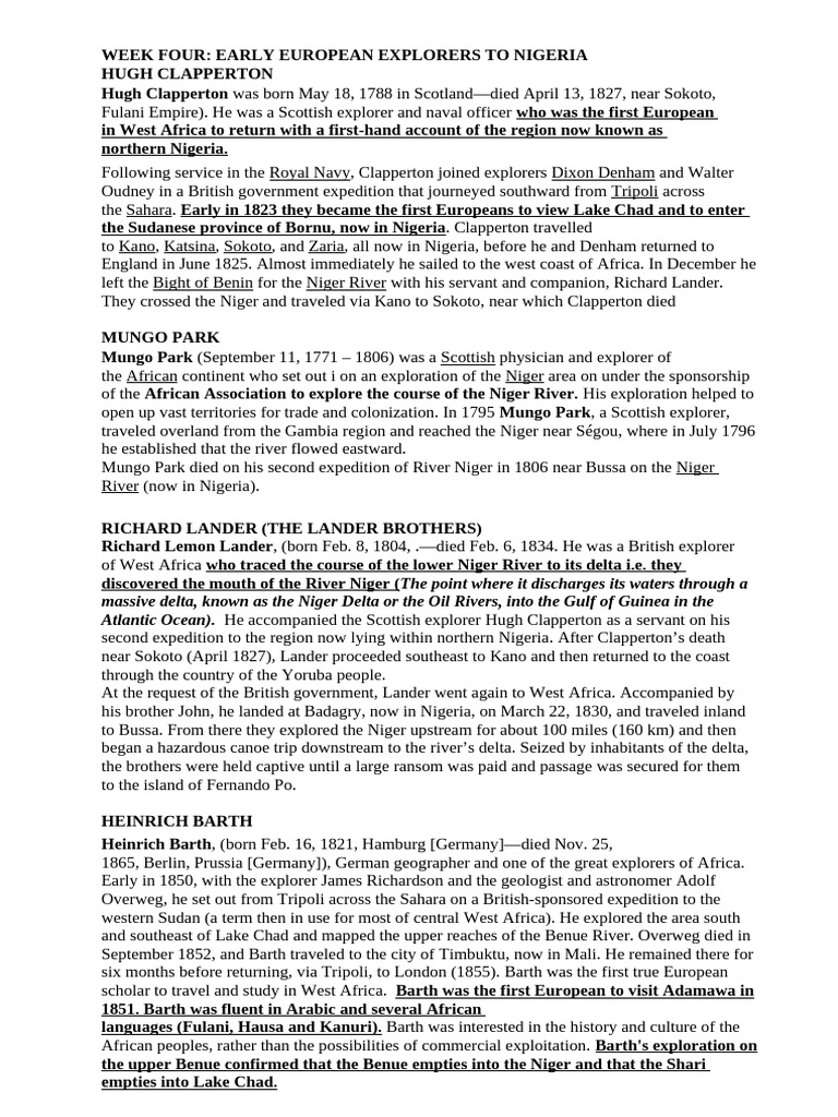 Mungo Park and Early Missionaries in Nigeria | PDF