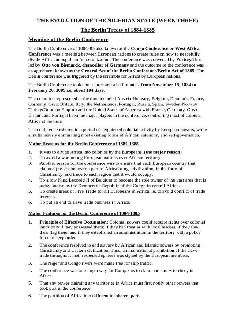 Berlin Conference: 1884-1885 Overview | PDF | Africa | International ...