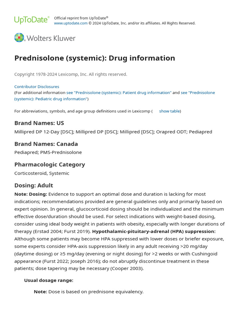 Prednisolone (Systemic) - Drug Information - UpToDate | PDF | Clinical Medicine | Medicine