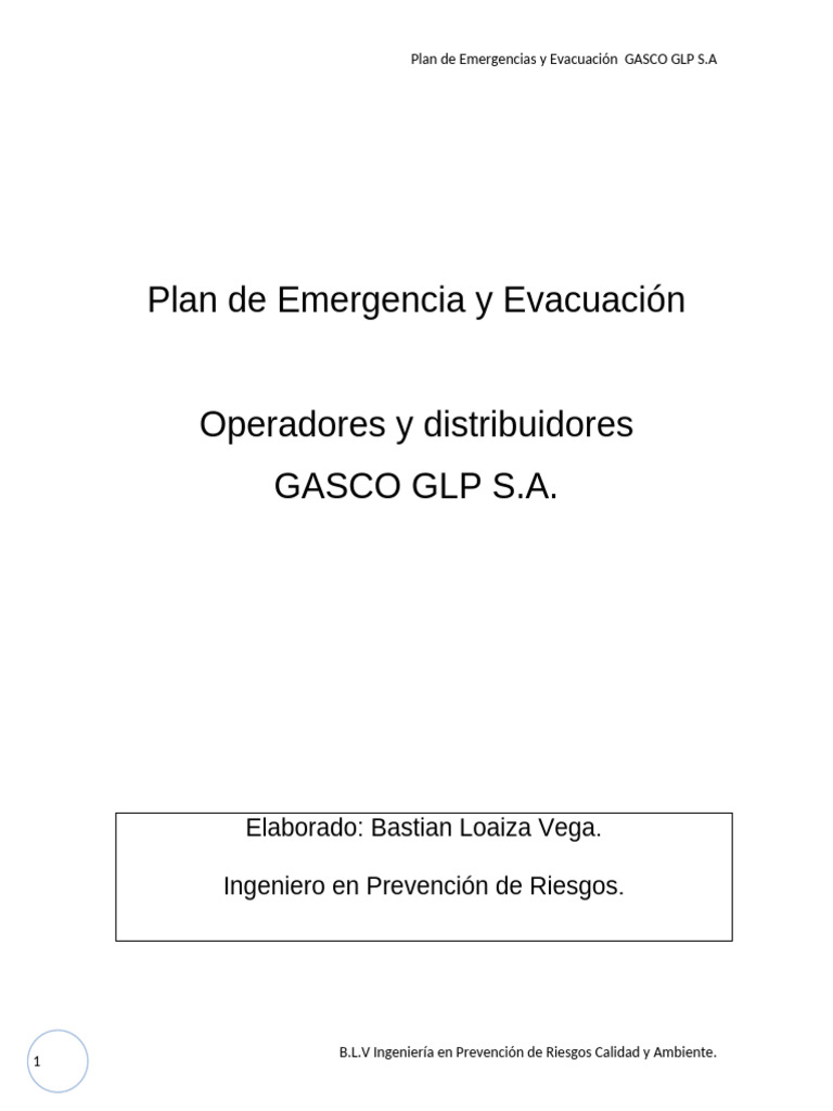 Plan de Emergencia Gasco GLP S.A | PDF | Riesgo | Inundar