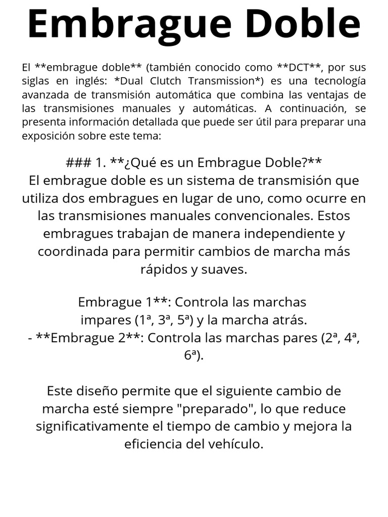Ventajas y Funcionamiento del Embrague Doble | PDF | Embrague ...