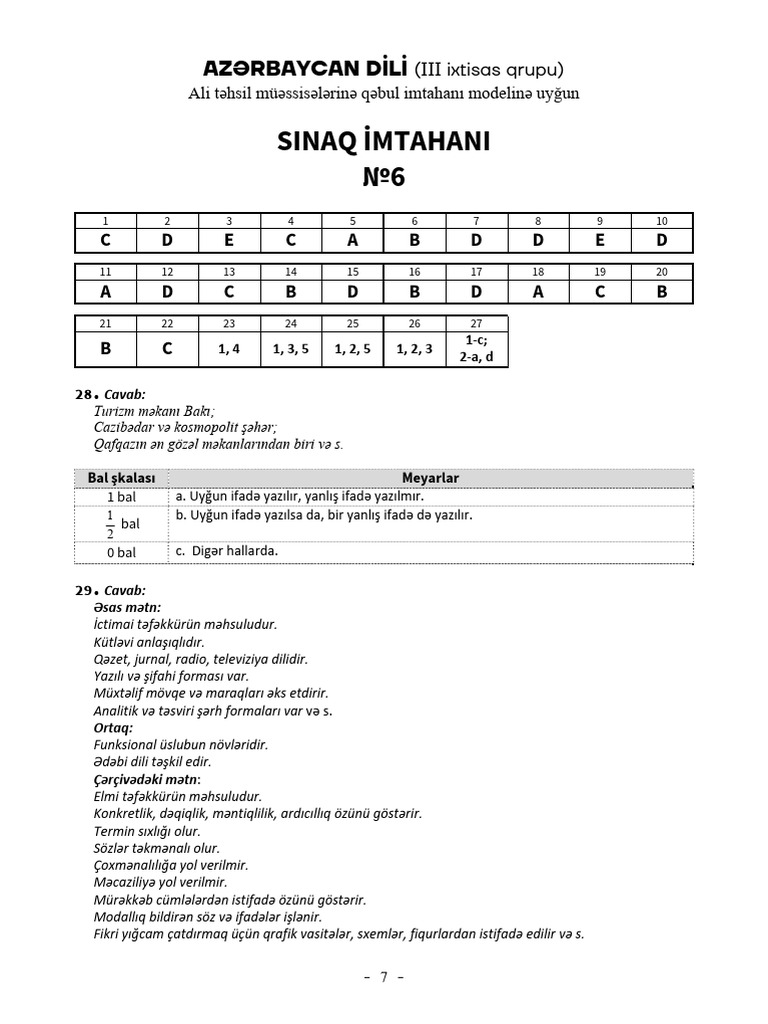 Azerbaycan Dili Qrup 3 AZ Sinaq 6 | PDF