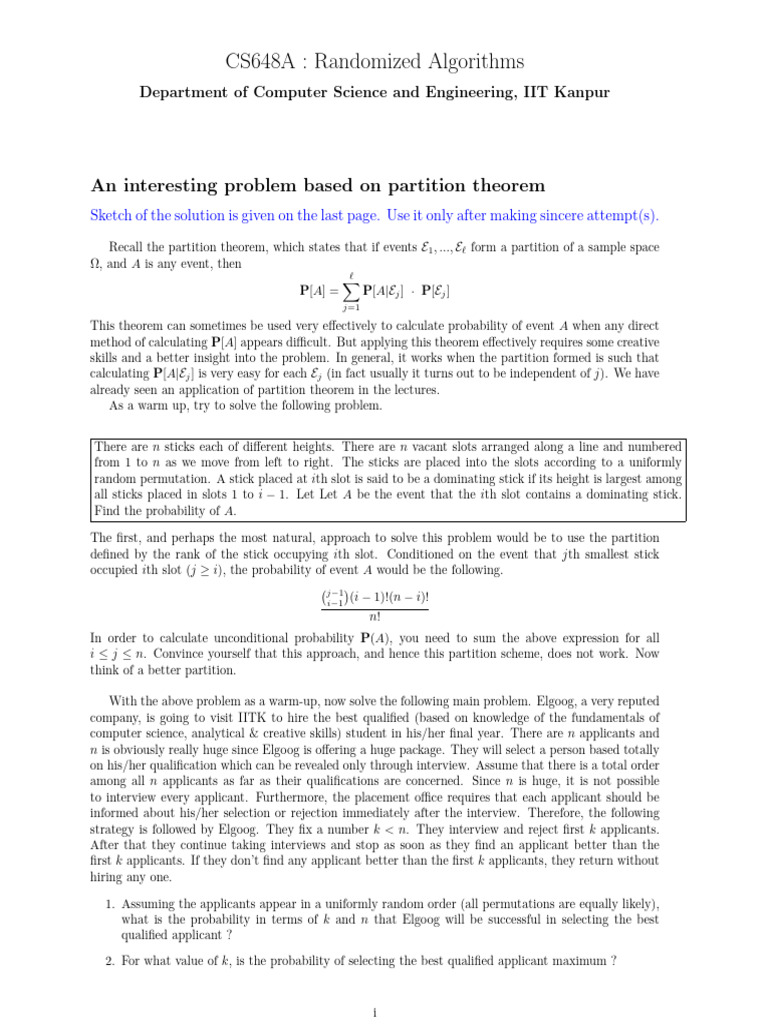 Partition Theorem Problem With Sketch | PDF | Mathematical Analysis | Algorithms
