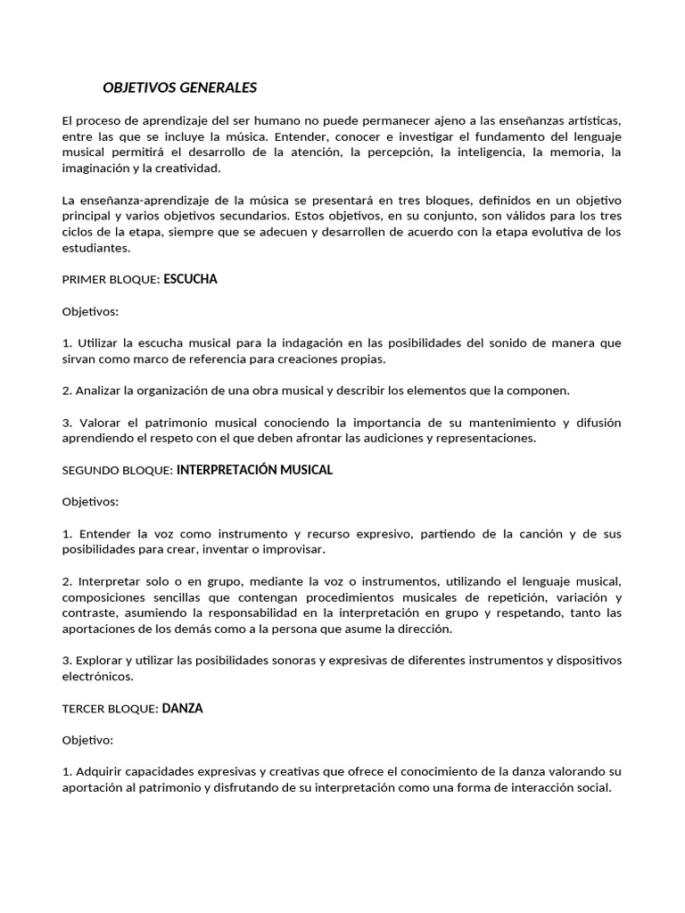 Objetivos de Aprendizaje Musical en Educación | PDF | Sonido | Ritmo