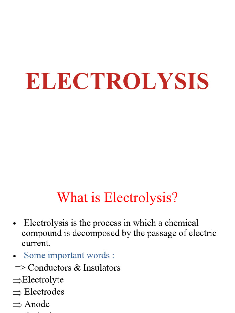 Electrolysis Chemistry | PDF | Anode | Redox