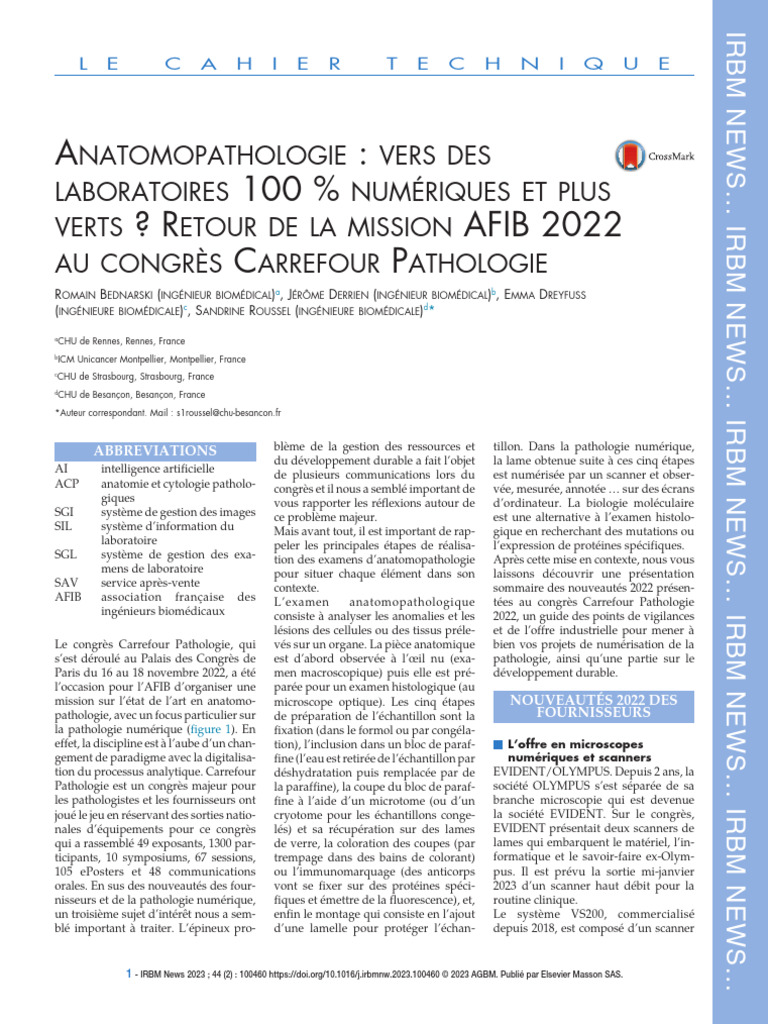 Anatomopathologie : Numérisation et durabilité | PDF