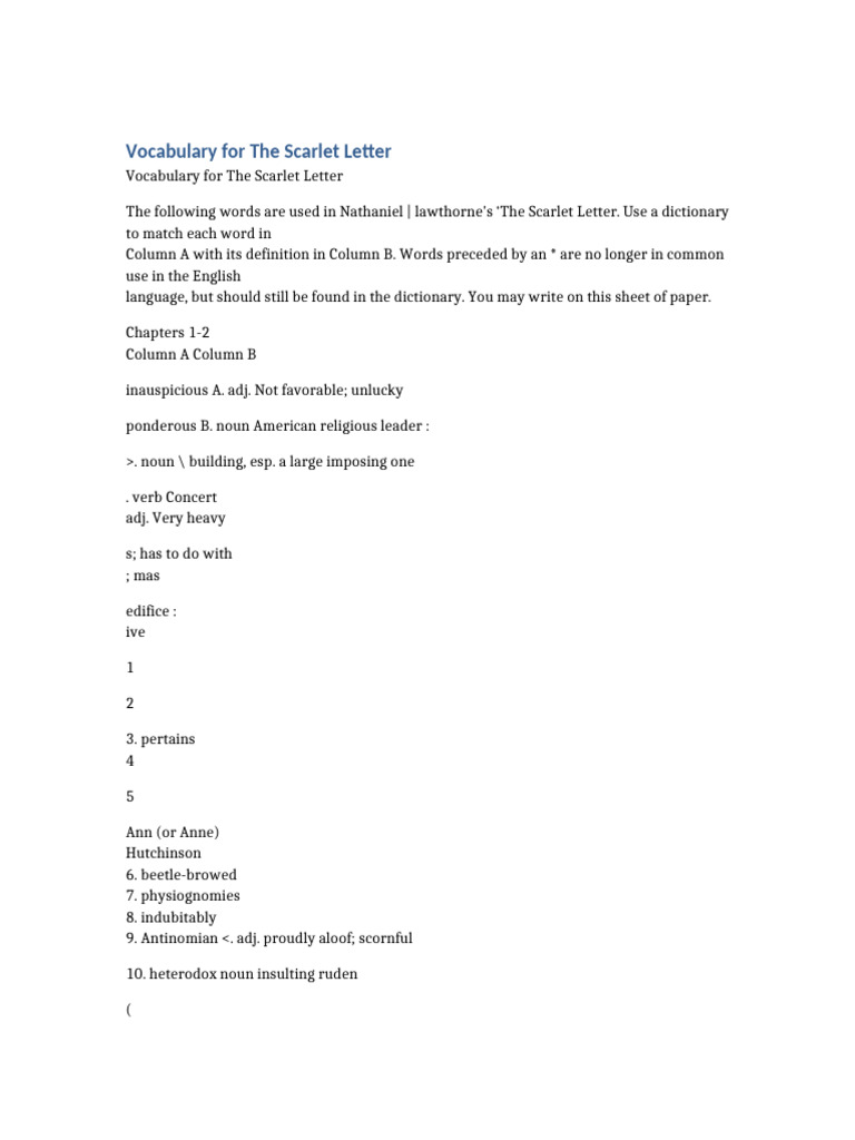 Vocabulary_for_The_Scarlet_Letter | PDF