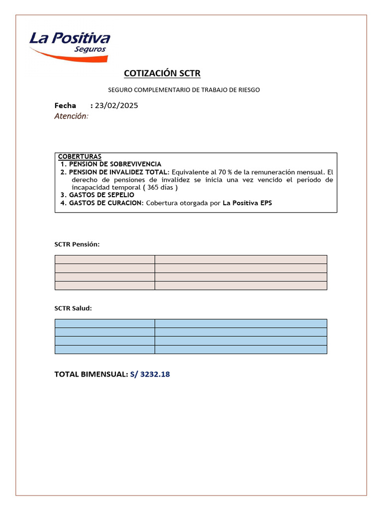 Cotizacion - SCTR Positiva | PDF