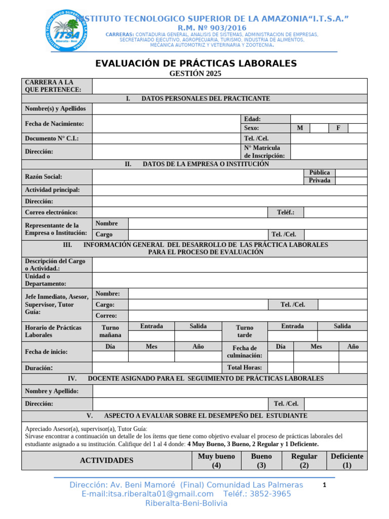 Formulario de Evaluacion de Practicas Laborales 2025 | PDF