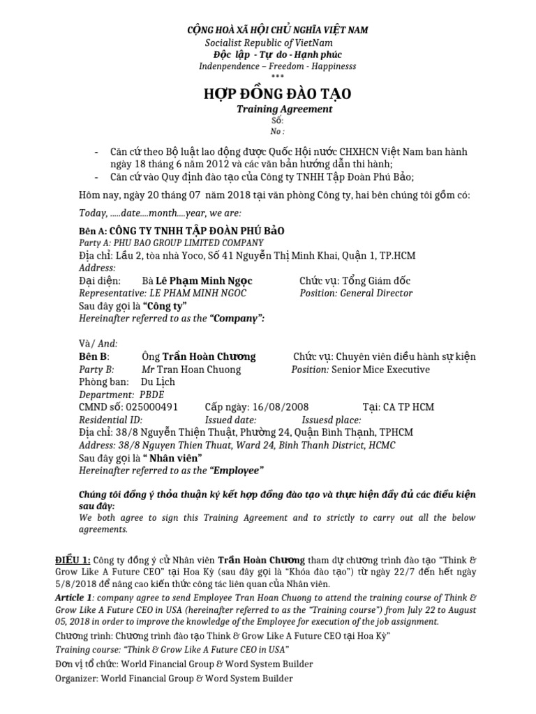 Hop Dong Dao Tao | PDF