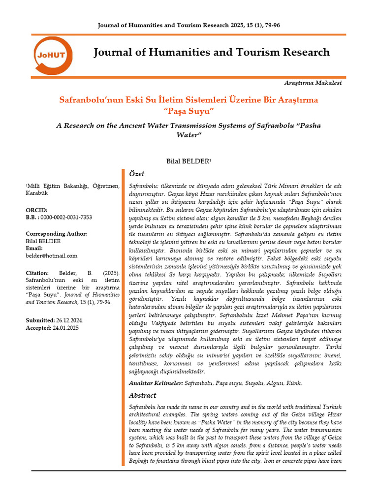 Safranbolu Nun Eski Su Letim Sistemleri Zerine Bir Ara T Rma Pa A Suyu (#1602812) - 4446312 | PDF