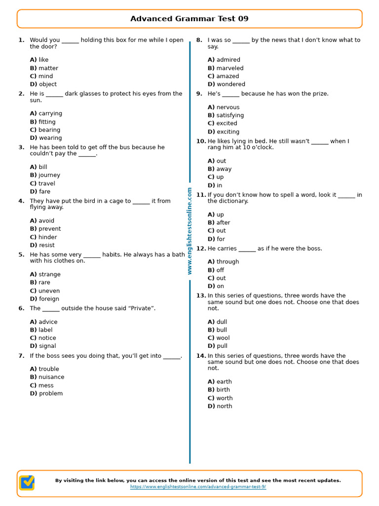 1604 Advanced Grammar Test 09 | PDF