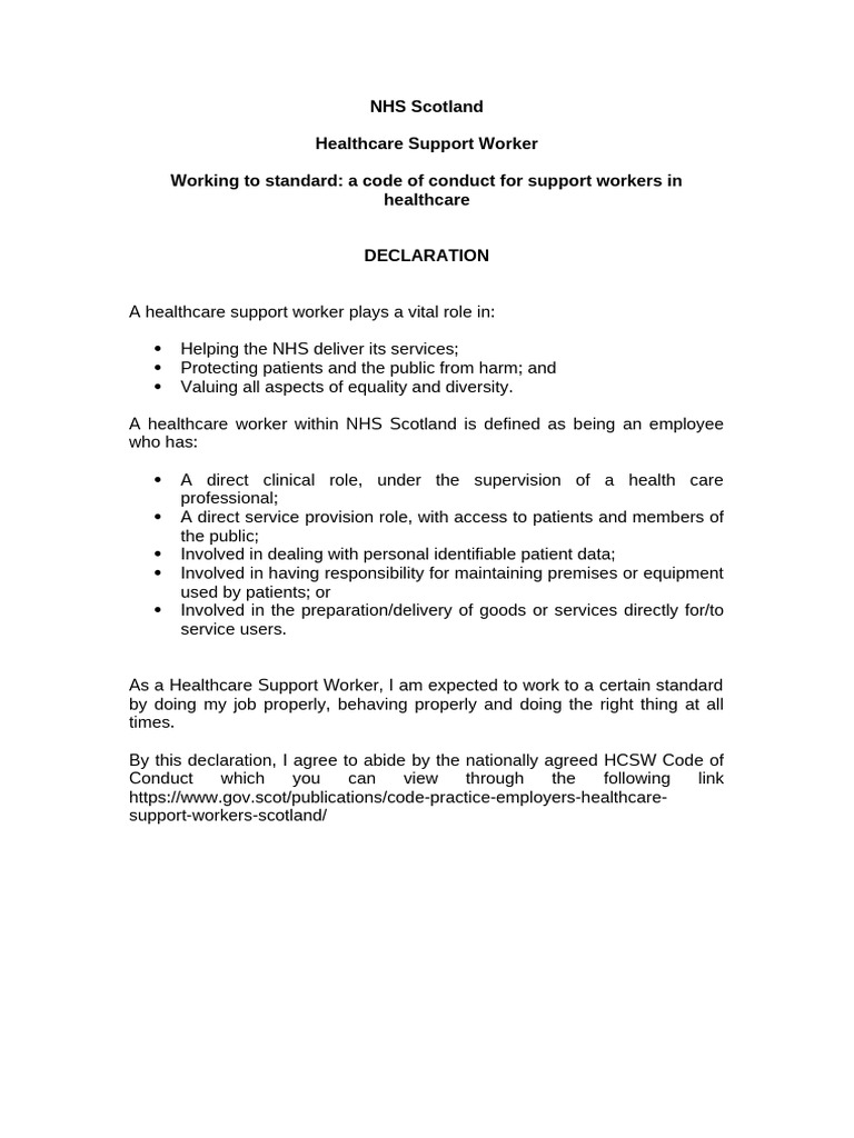HCSW+Code+of+Conduct+Declaration | PDF