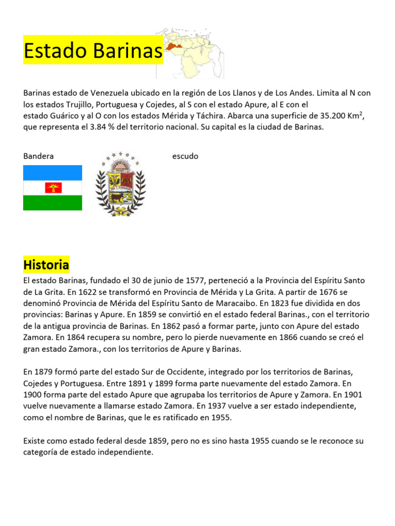 Estado Barinas: Historia y Cultura | PDF