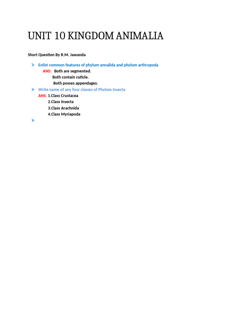 Unit 10 Kingdom Animalia | PDF