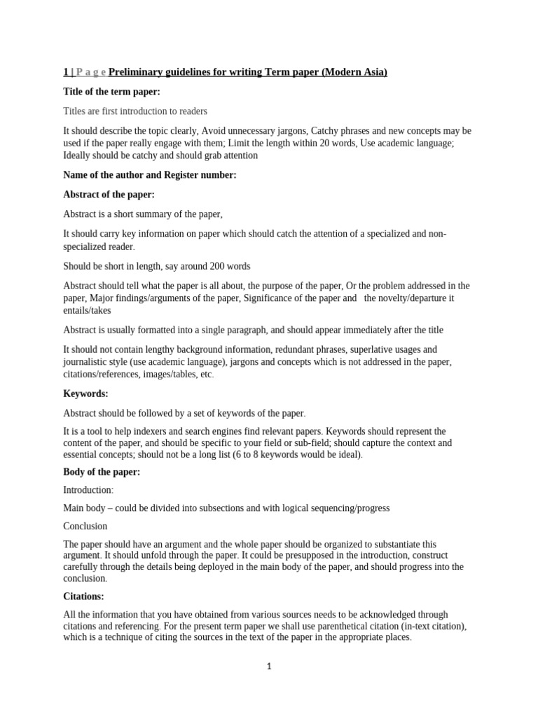 Term Paper Guidelines | PDF | Citation | Index Term