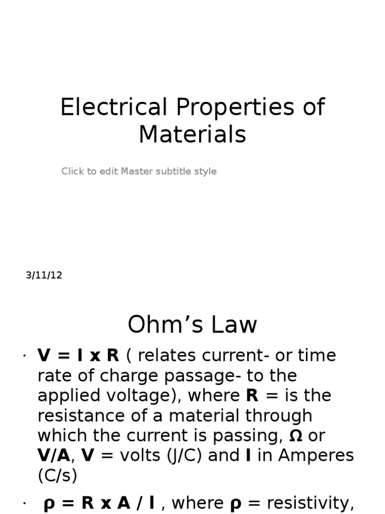 Electrical Properties of Materials: Click To Edit Master Subtitle Style ...