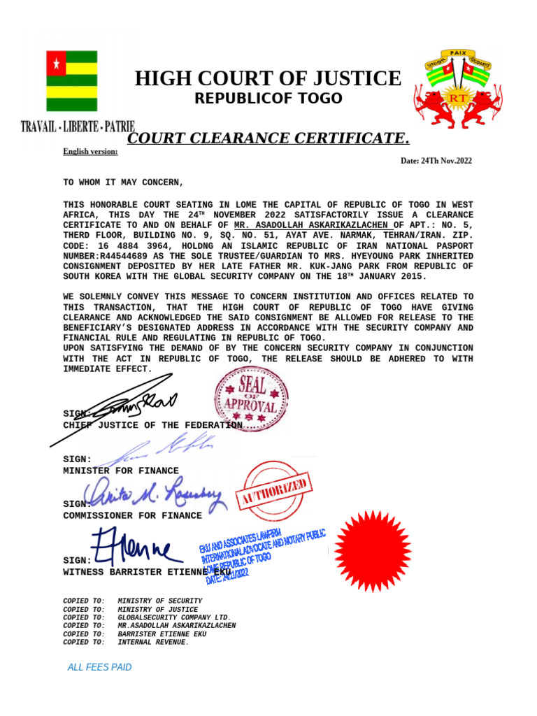 Mrs. Park Court Clearance Certificate. (2023!10!07 09-50-49 Utc) | PDF