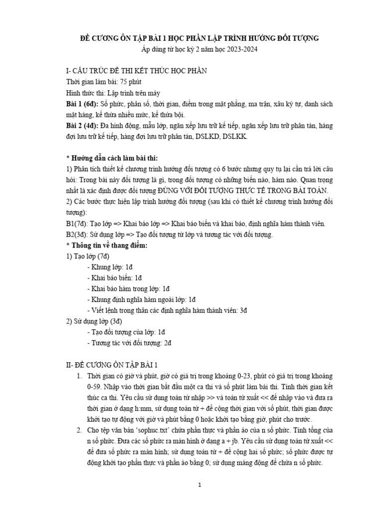 LTHDT - Cau Truc de Thi Va de Cuong On Tap Phan 1 | PDF