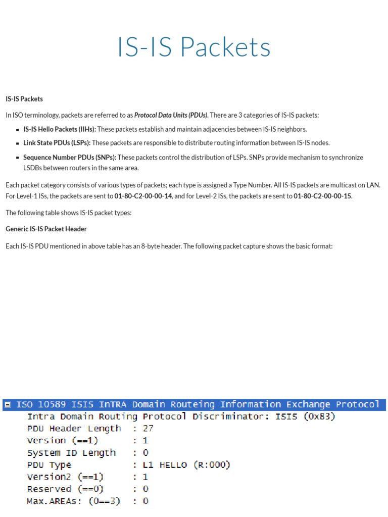 Knowledge Base - IS-IS Packets | PDF | Router (Computing) | Internet Protocols