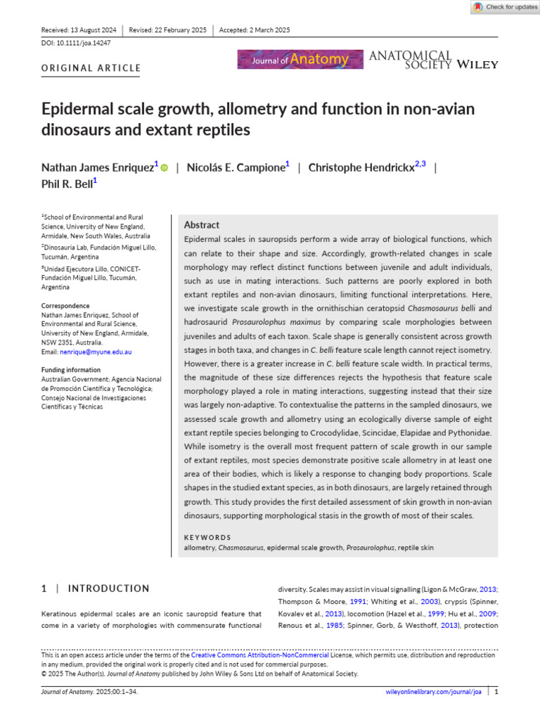 Journal of Anatomy - 2025 - Enriquez - Epidermal Scale Growth Allometry ...