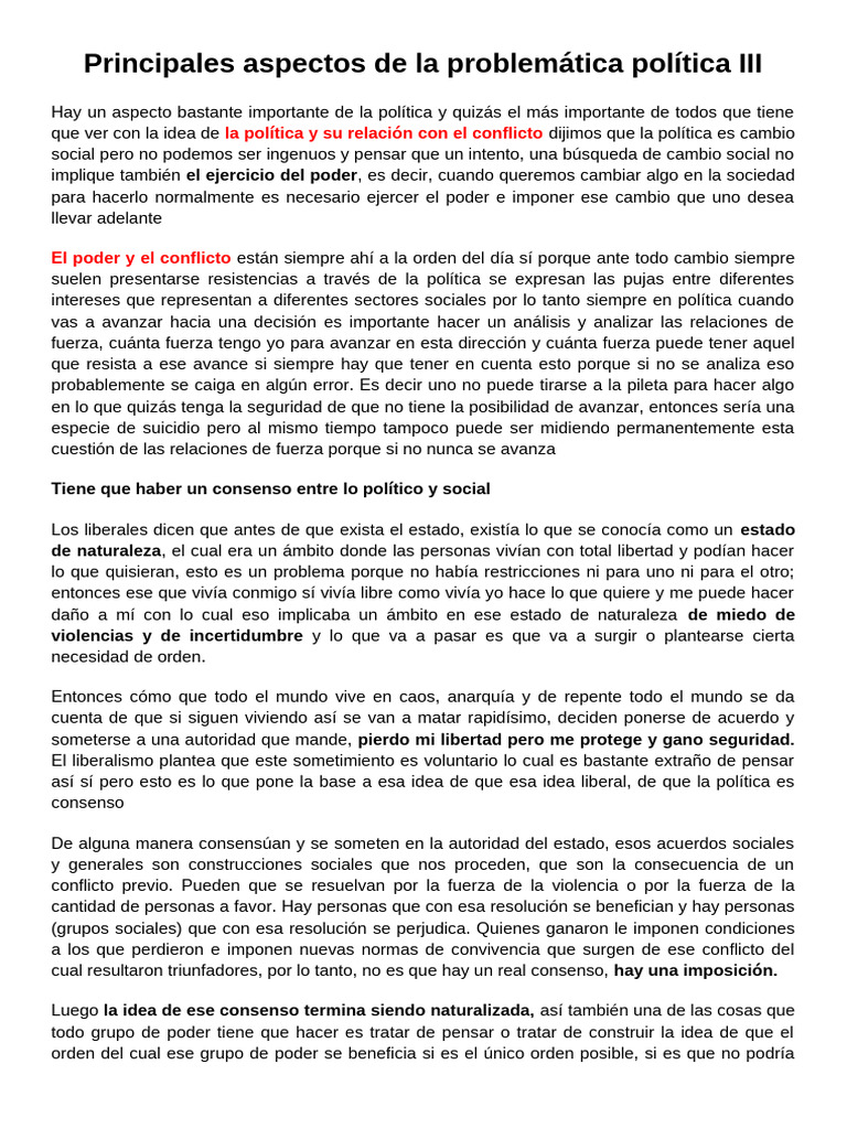CLASE 5 Principales Aspectos de La Problematica Politica III | PDF ...