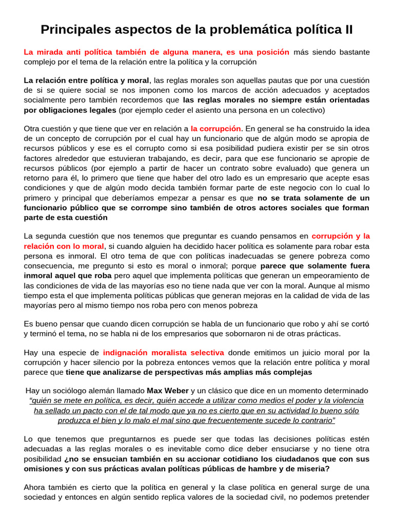 CLASE 5 Principales Aspectos de La Problematica Politica II | PDF ...