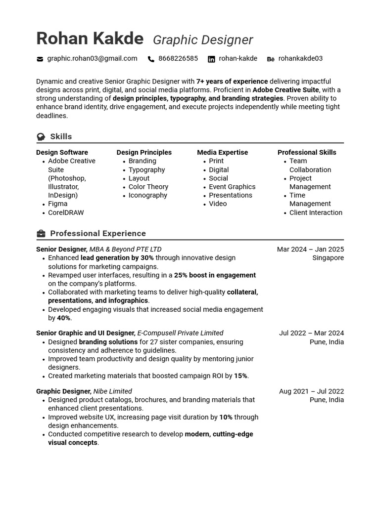Rohan Kakde Graphic Designer Resume | PDF | Graphic Design | Computing