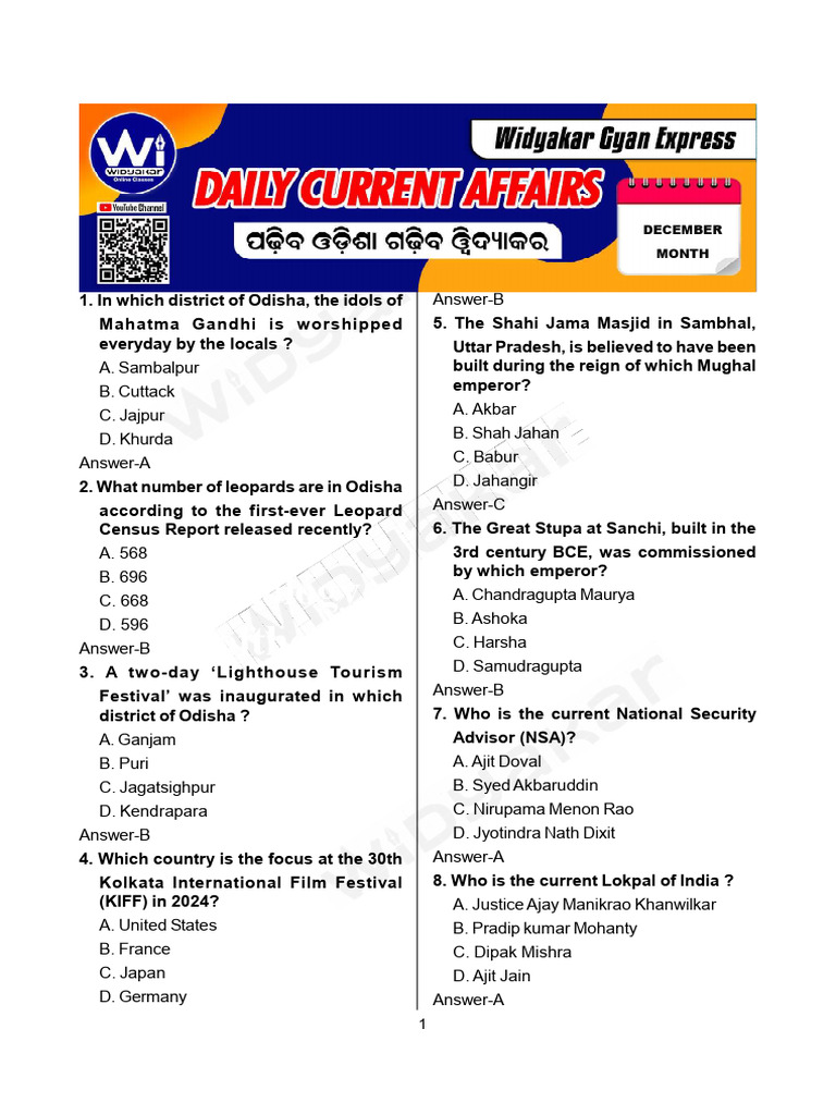 December 2024 Current Affairs MCQ | PDF