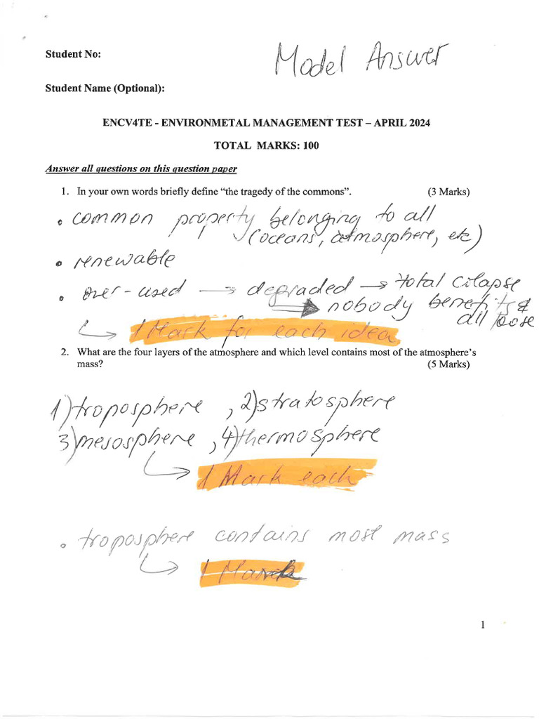 Test and Model Answer 2024 | PDF