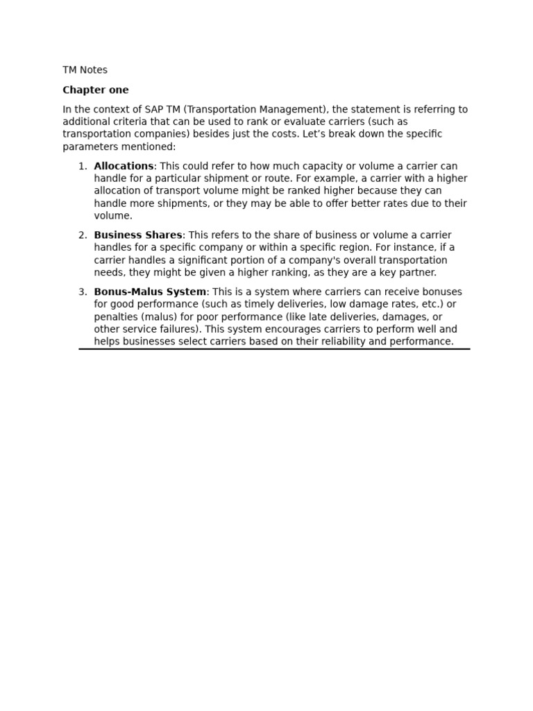 TM Notes From Book Practical Guide To SAP TM | PDF