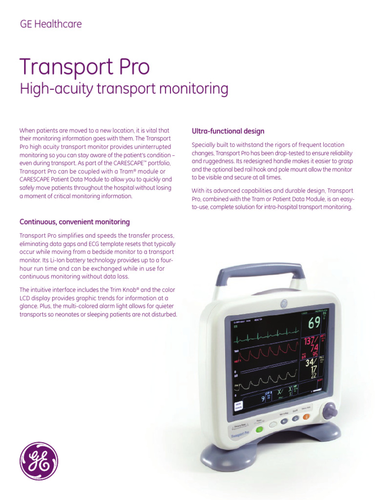 GEHealthcare-Transport-Pro-Monitor-Spec-Sheet | PDF | Computer Monitor | Power Supply