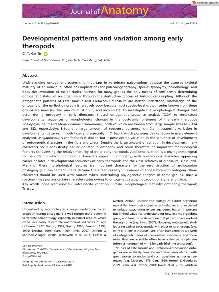 2018 - Griffin - Developmental patterns and variation among early theropods | PDF